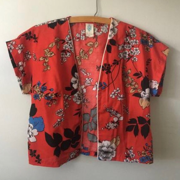 Vintage | Jackets & Coats | Vintage Red Cropped Mini Jacket With Floral ...
